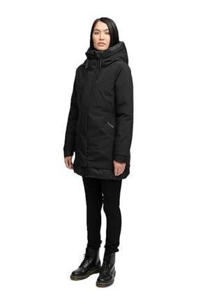 Navahoo Veste dhiver pour femme (S-3XL) - Capuche avec cordon de serrage - Structure en partie en nid dabeille - N108, Noir, M