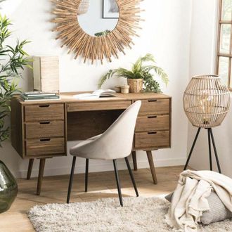 Macabane Macabane - andy - Bureau scandi bois marron 6 tiroirs Sapin