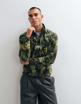 The North Face Glacier Fleece mit Viertelrei&szlig;verschluss und gr&uuml;nem Print
