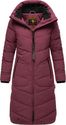 Marikoo Damen langer Wintermantel warmer Steppmantel mit verstellbarer Kapuze Benikoo Wine Gr. 3XL