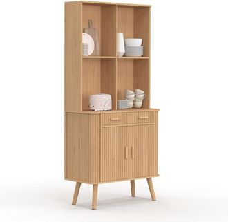 IDMarket K&uuml;chenbuffet 80 CM ROMIE 2 T&uuml;ren + Schublade Effekt Latten Holzleisten