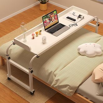 Generic Verstellbarer Betttisch mit Rollen, mobiler Schreibtisch f&uuml;r Kingsize-Betten (f&uuml;r Doppel-, Queensize- und Kingsize-Betten), Laptop-Tisch aus Holz