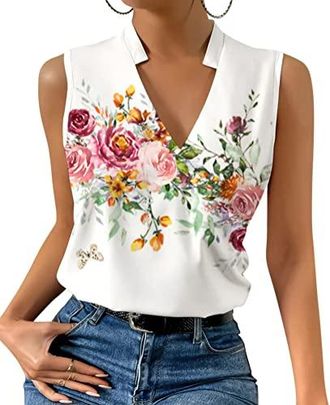 ORANDESIGNE Débardeur Femme Chic Et Élégant Top Chemisier Sexy Blouse Ample Haut Été sans Manches Tee Shirt Col V Fluide Mode Casual Chemise Classique Debardeur T