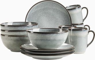 M&auml;ser M&auml;ser Serie Smokys Geschirr-Set f&uuml;r 4 Personen, 12 teiliges Fr&uuml;hst&uuml;ckset im Scandi Look, Steinzeug, gr&uuml;n