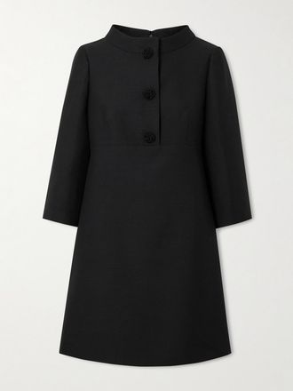 Valentino Garavani Mini-robe En Crêpe De Laine Et De Soie Mélangées À Ornements - Noir
