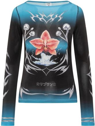 Casablanca Femme, Tops, Multicolore, Taille: 38 FR Blades Slinky Jersey Long Sleeve Top