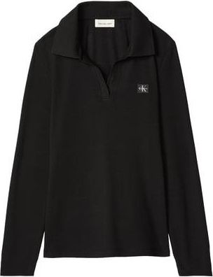 Calvin Klein Top c&ocirc;tel&eacute; &agrave; col polo en coton m&eacute;lang&eacute;