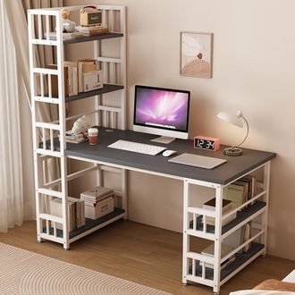 Generic Platzsparender Computertisch,Schreibtisch Mit Kabelwanne,Ablagef&auml;chern,Gaming Tisch,Arbeitsplatz for Arbeitszimmer Wohnzimmer B&uuml;ro Schlafzimmer(Gray,5