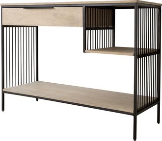 DELIFE Konsolentisch Liborio Mango White Wash 110x40 cm Metall Schwarz 1 Schublade