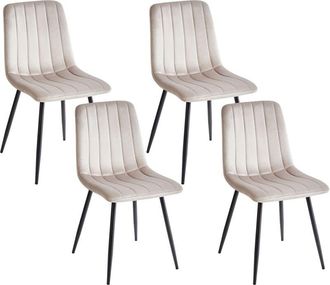 Beliani Esszimmerstuhl 4er Set KALISPELL Samtstoff Beige