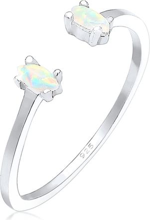 Elli Ring Damen Oval Geo Opal Offen Verstellbar in 925 Sterling Silber