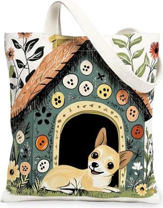 Generic Sac fourre-tout en toile motif chihuahua printanier pour faire du shopping, 33 x 38,1 cm, niche amusante pour chiot, sac d&eacute;picerie r&eacute;utilisable, sac d