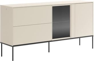 Selsey Sideboard Schwarz Einzeltürige Kommode 166cm Lang mit Mattcreme/Laminat & Gehärtetem Glas Integriertes Eye-LED-Licht - Modernes Design mit Push-to-Ope