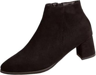 Generic Bottines d&eacute;contract&eacute;es &agrave; bout pointu pour femme - &Eacute;l&eacute;gantes - Couleur unie - Talon &eacute;pais - Fermeture &eacute;clair lat&eacute;rale - Confortables - Pour le travail 