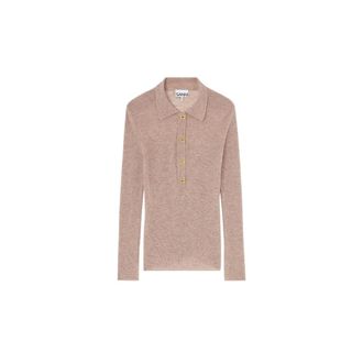 Ganni Femme, Pulls, Brun, Taille: 42 FR Sheer Wool Ribbed Polo