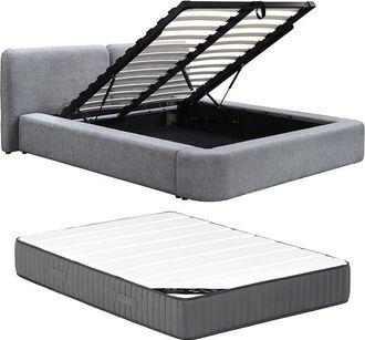 Vente-Unique Bett mit Stauraum + Matratze 160 &times; 200 cm - Stoff - Grau - JUDALO by Maison C&eacute;phy