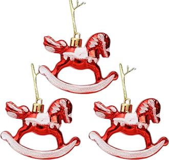 Generic Schaukelpferd-Weihnachtsdekoration - Schaukelpferd-Weihnachtsschmuck | 3 St&uuml;ck Weihnachtsbaum-Anh&auml;nger-Ornament Mit Umh&auml;ngeband - Kleines Schaukelpfer