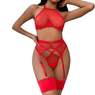 Generic Uwdiohq Mesdames Envelopper Les sous-V&ecirc;tements De Poitrine avec des Jambes &Agrave; Armatures Anneau Costume Lingerie Sexy Ensemble (Red, S) V&ecirc;tements Erotiq