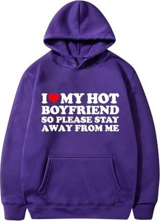 Generic Sweat à capuche imprimé lettres pour femme - Coupe ample - Avec poche - Avec inscription « I Love My Hot Boyfriend so Please Stay Away from Me », viol