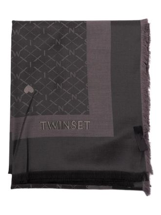 Twin-Set monogram frayed scarf - Schwarz