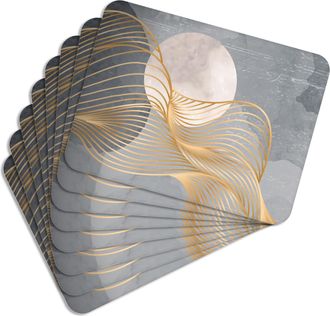 MG Design Set aus 8 Kork-Platzsets - Fluid Geometry 1 - 30 x 40 cm - hitzebest&auml;ndig & abwischbar, mit Korkr&uuml;ckseite