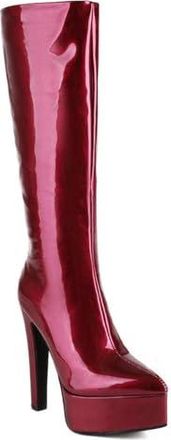 Generic Bottes hautes m&eacute;talliques &agrave; bout pointu pour femme, fines et extensibles, avec fermeture &eacute;clair lat&eacute;rale, talons bloqu&eacute;s, chaussures de f&ecirc;te, rouge vi