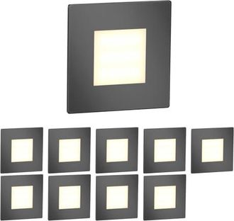 LEDs Com 10 pi&egrave;ces Lumi&egrave;re descalier LED/lampe murale encastr&eacute;e FEX pour lint&eacute;rieur et lext&eacute;rieur, carr&eacute;e, anthracite, 85 x 85mm, blanc chaud