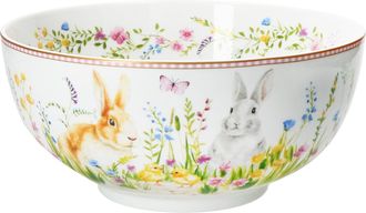 MamboCat Happy Easter Servierschale rund I 1,75L, &Oslash;23cm I Sch&uuml;ssel mit Osterdekor I Bunte gro&szlig;e Schale aus Porzellan f&uuml;r Beilagen, Salat & Co f&uuml;r Ostern
