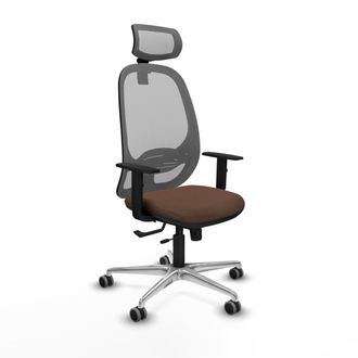 Piqueras y Crespo Stuhl geeignet f&uuml;r B&uuml;ro mit 1D-Armen, h&ouml;henverstellbare Lendenwirbelst&uuml;tze und Kopfteil h&ouml;henverstellbar und neigbar, Grau/Dunkelbraun