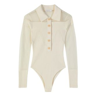 Patrizia Pepe Body en maille avec d&eacute;tails transparents - Femme - Tops - Blanc - Taille: 36 FR