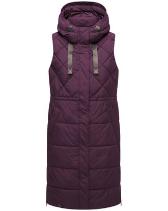 Marikoo Damen &auml;rmellose lange Outdoorweste warme gesteppte Weste mit Kapuze Narikaa 16 Dusty Plum Gr. 3XL