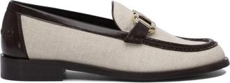Ferragamo Leather-Textile Blend Loafers With Decorative Buck - Gr. 9_5 - in Schwarz
