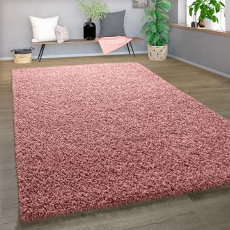 Paco Home Paco Home - Shaggy Tapis Poils Hauts Poils Longs Haute Qualit&eacute; Haut Densit&eacute; De Fil Uni Pastel Rose 160x220 cm