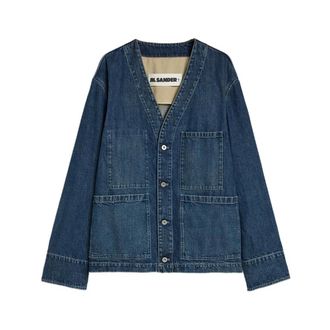 Jil Sander Homme, Vestes, Bleu, Taille: M Veste Chemise en Coton &agrave; Poches Plaqu&eacute;es