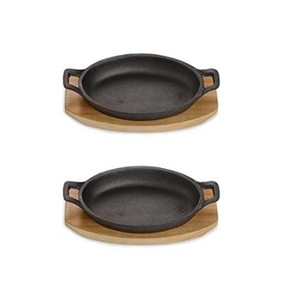 Echtwerk Bol de service en fonte, po&ecirc;les de service, po&ecirc;le pour le four, le gril et le barbecue, id&eacute;al pour le service, grande &eacute;dition, 2 pi&egrave;ces, Noir