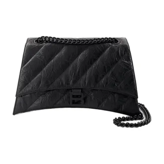 Balenciaga Womens Crush Chain Shoulder Bag Black Calfskin