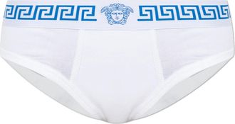 Versace Femme, Sous-v&ecirc;tements, Blanc, Taille: 44 FR Slips en jersey de coton c&ocirc;tel&eacute;