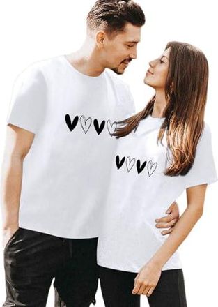 Generic T-shirt &agrave; manches courtes et col rond imprim&eacute; pour femme 2026 Saint-Valentin (2), blanc, XXL