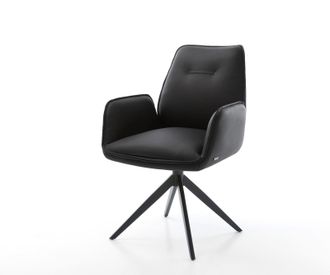 DELIFE Drehstuhl Zoa-Flex Echt-Leder Schwarz Kreuzgestell breit Schwarz 360&deg; drehbar Wippfunktion Taschenfederkern, Esszimmerst&uuml;hle