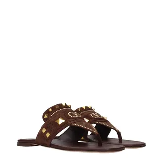 Valentino Garavani Womens Brown Leather Flip-Flop Sandals