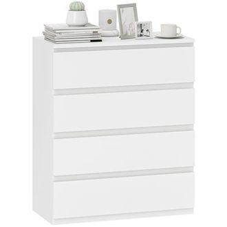 HOMCOM Commode 4 tiroirs Commode Chambre Meuble de Rangement &eacute;pur&eacute; Style Moderne avec m&eacute;canisme de Fermeture en Douceur, pour Chambre &agrave; Coucher, Salon - 80 x