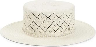 Maison Michel Caps & M&uuml;tzen - Wide-Brim Hat With Perforated Diamond Pattern And - Gr. M - in Beige - f&uuml;r Damen