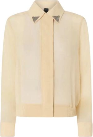 Pinko Pinko, Femme, Blouses et Chemises, Beige, Taille: 36 FR Semi-sheer Georgette Shirt