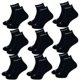O'Neill Unisex Quarter Socken 12er Pack kurze Sportsocken Freizeitsocken Knöchelhoch Einfarbig Baumwolle Logo Männer Frauen Schwarz Weiß 35-38 39-42 43-46, Gr