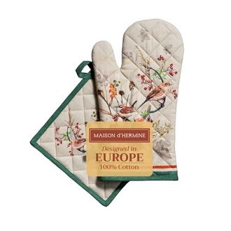 Maison d'Hermine Maison dHermine - Gants de cuisine 19 x 33 cm et maniques de 20 x 20 cm - En 100 % coton - R&eacute;sistants &agrave; la chaleur - Pour banquet, recolte - Thanksgiv