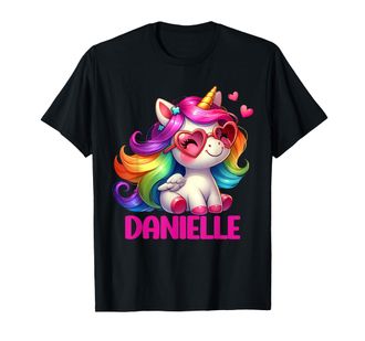 BDAZ Danielle Personalisierter Name, buntes Einhorn f&uuml;r Damen und M&auml;dchen T-Shirt