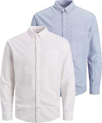 Jack & Jones Chemise décontractée à manches longues pour homme - Coupe ajustée - 100 % coton - Bleu marine - Taille M, Bleu (White/W bleu cachemire), XXL