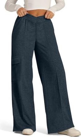 Generic Pantalon de yoga 2024 pour femme - Pantalon de survêtement cargo surdimensionné avec poches - Pantalon athlétique décontracté et confortable pour femm