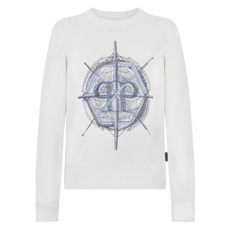 Philipp Plein Rundhals-Pullover Wind Rose - - Knitwear - Herren - Wei&szlig; - XL