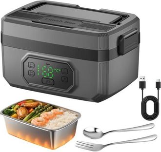 Generic Bo&icirc;te &agrave; Lunch &Eacute;lectrique Sans Fil - Chauffe-Aliments Auto-Chauffant 1,2L/1,6L avec Casseroles Amovibles, Couverts, 6 Niveaux de Temp&eacute;rature et Minuter